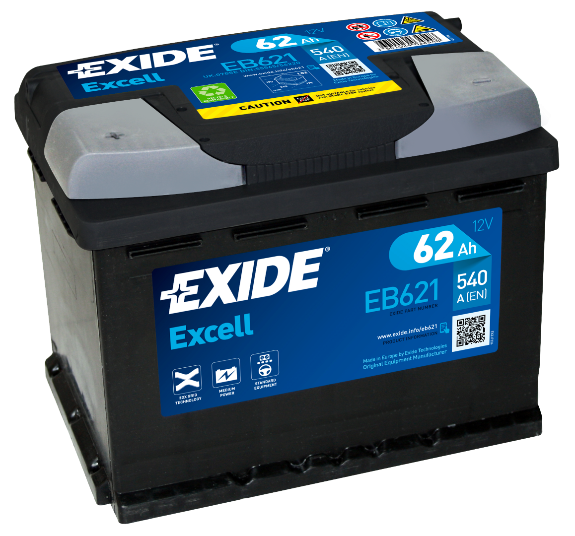 EB621 - EXCELL - Exide Startbatterier op til 100Ah