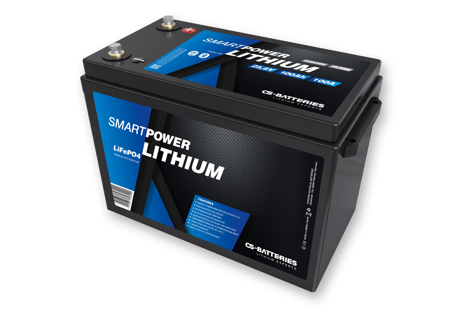 Lithium-batteri 24V 100Ah LifePo4 bluetooth og heat