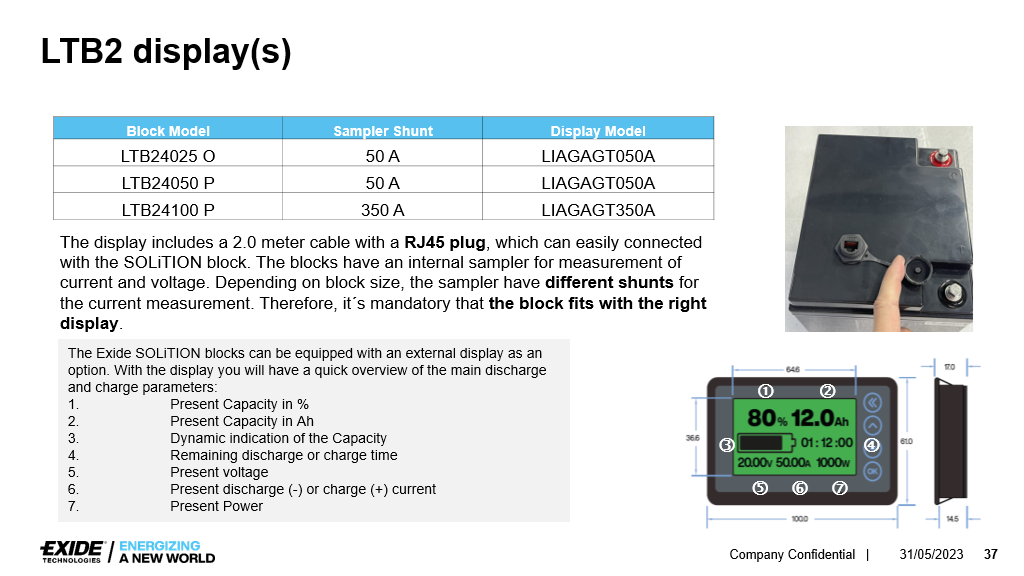 Display indikator til Exide LTB2 lithium